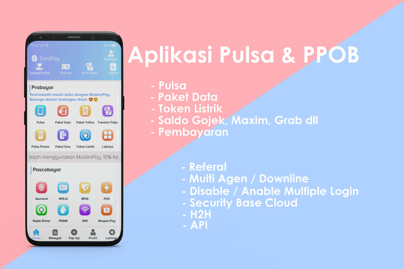 Web dan App SansPay PPOB (Digiflazz Prabayar & Pascabayar)