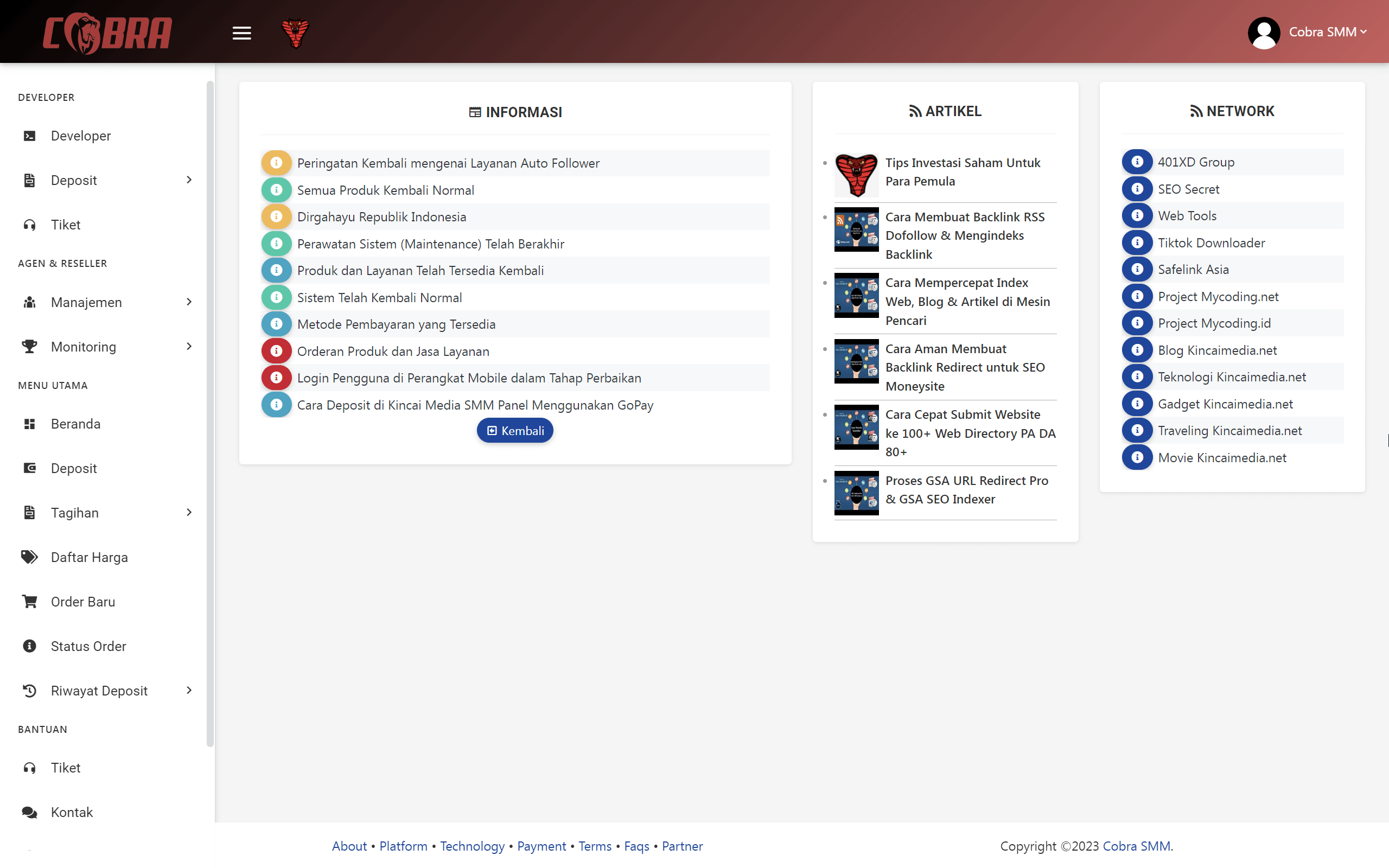 Web Panel Cobra SMM (Platform API Momo Panel)